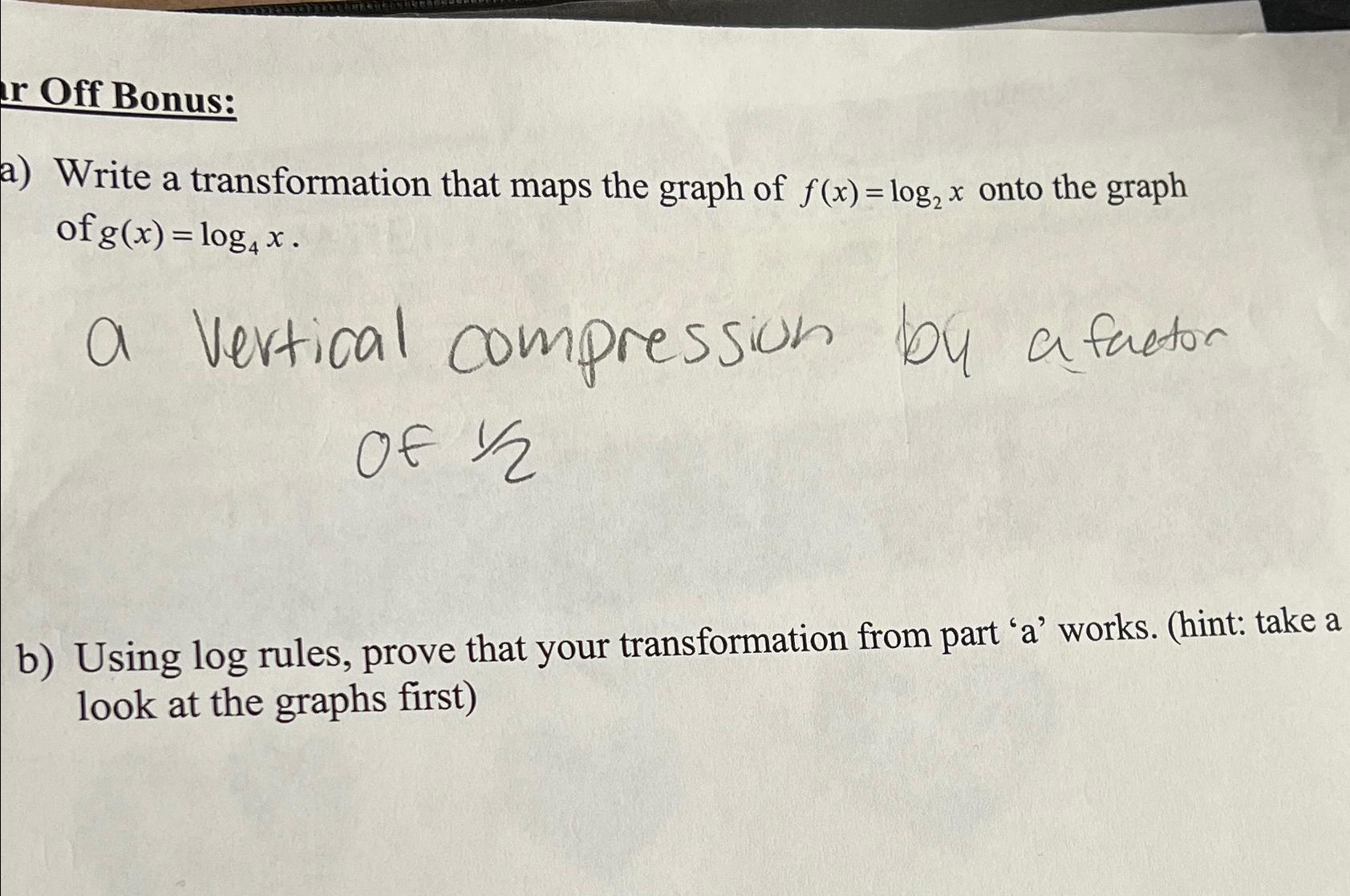 Solved a) ﻿Write a transformation that maps the graph of | Chegg.com
