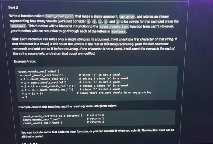 Solved Part 1 Write a function called is vowel that takes a | Chegg.com