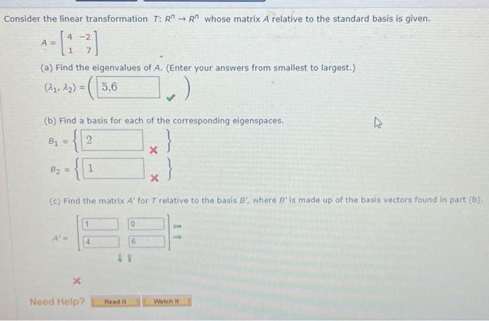 Solved asider the linear transformation T:Rn→Rn whose matrix | Chegg.com