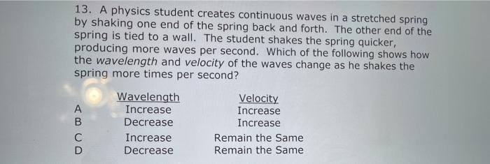 Solved 13. A physics student creates continuous waves in a | Chegg.com