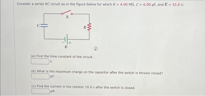 Solved Consider a series RC circuit as in the figure below | Chegg.com