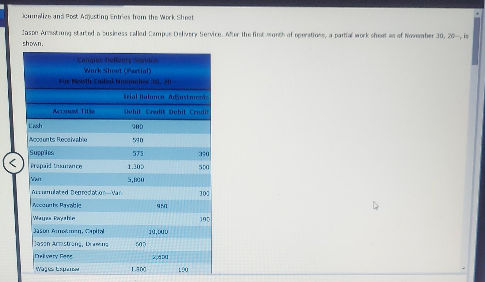 Journalize and Post Adjusting Entries from the Work | Chegg.com