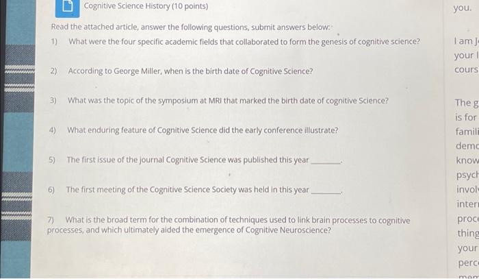 Solved Cognitive Science History (10 points) Read the | Chegg.com