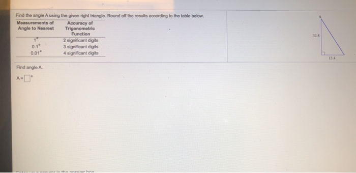Solved Find the angle A using the given right triangle. | Chegg.com