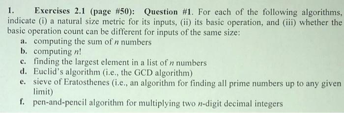 Solved 1. Exercises 2.1 (page #50): Question #1. For each of | Chegg.com
