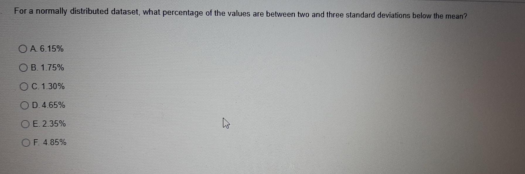 Solved For a normally distributed dataset, what percentage | Chegg.com