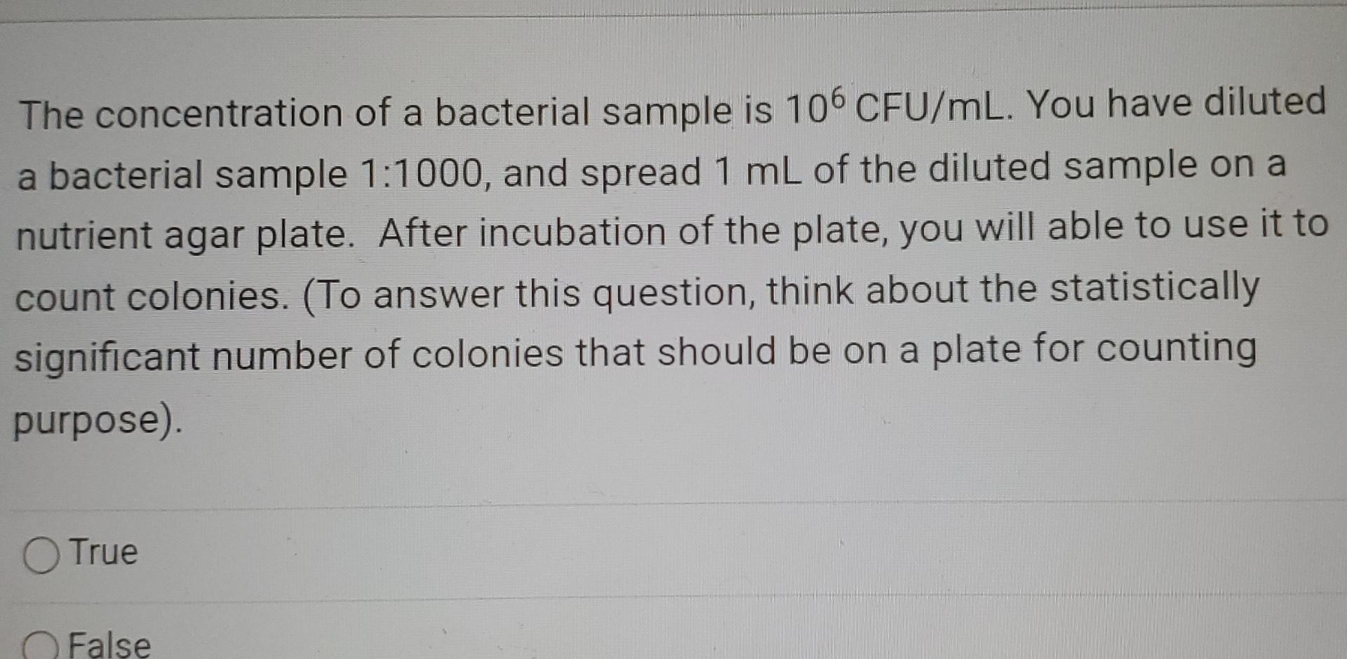 Solved The concentration of a bacterial sample is 106CFUmL. | Chegg.com