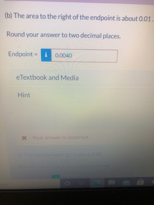 Solved (b) The area to the right of the endpoint is about | Chegg.com