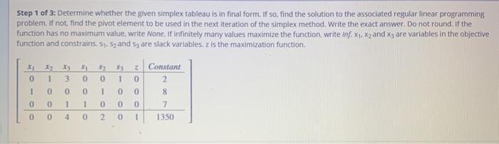 Solved Step 1 of 3: Determine whether the given simplex | Chegg.com