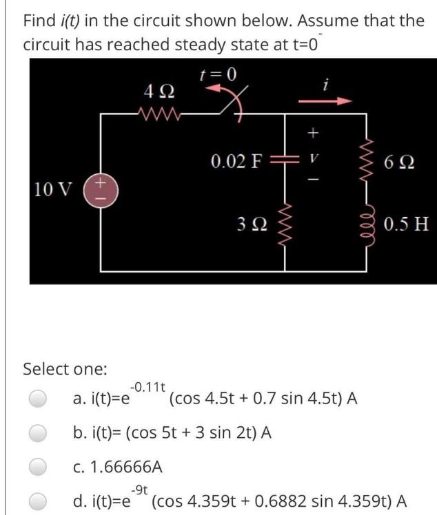 Solved Find i(t) in the circuit shown below. Assume that the | Chegg.com