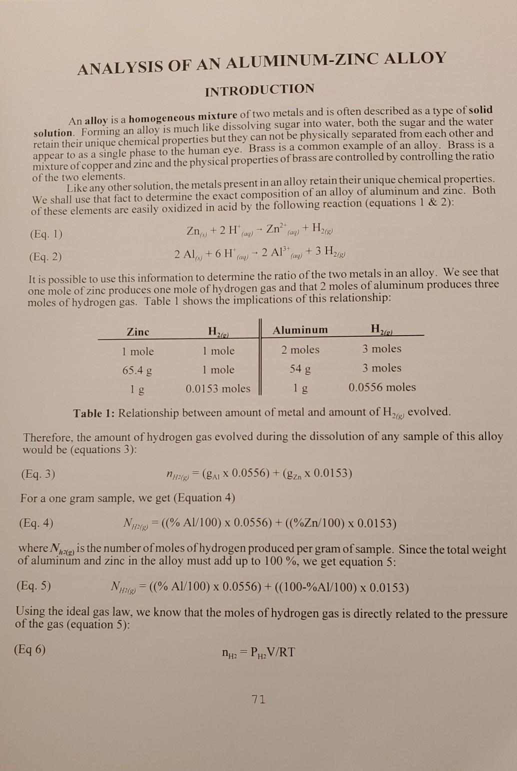 Solved Data Report Sheet: Analysis of an Aluminum-Zinc Alloy | Chegg.com