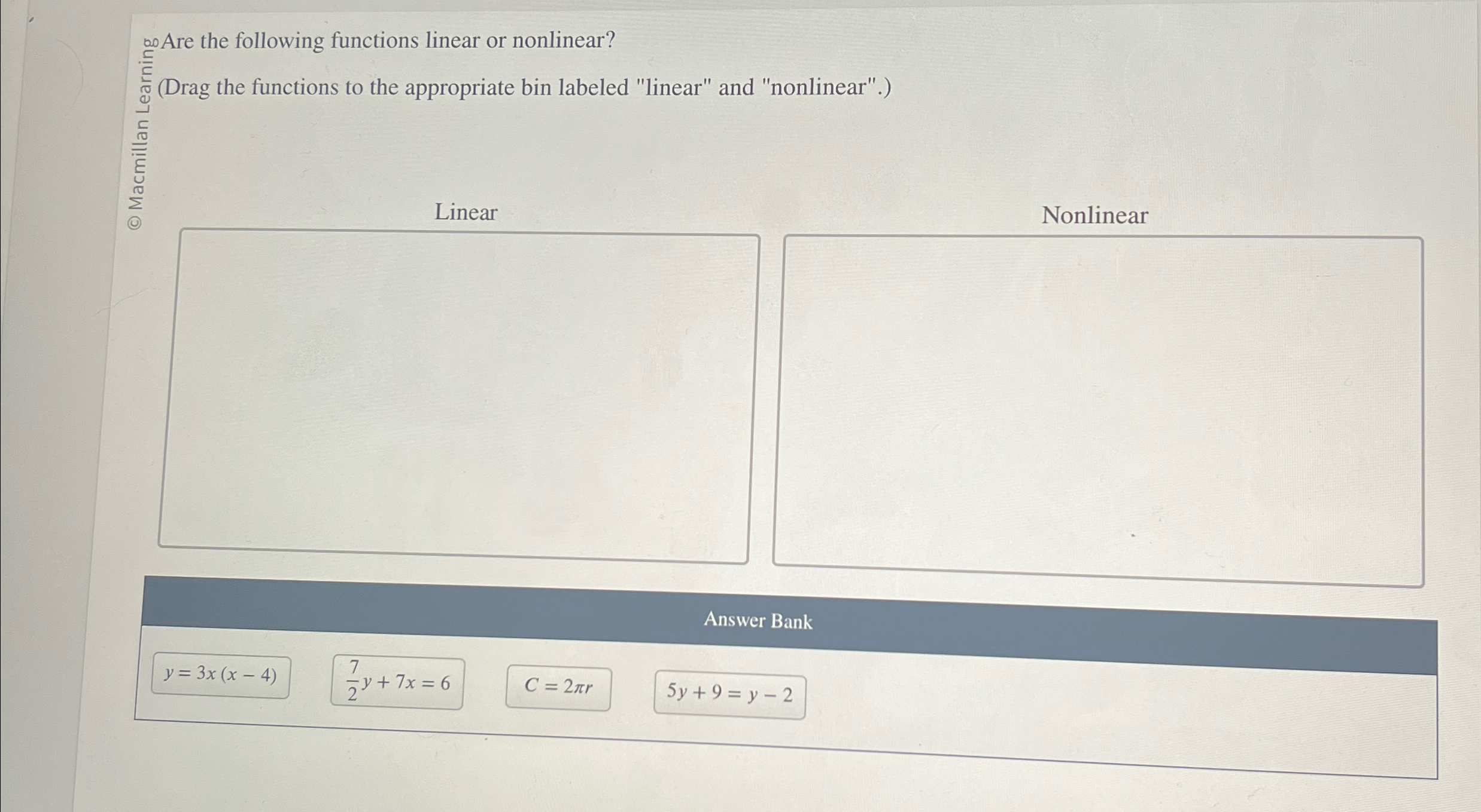 Solved Are the following functions linear or nonlinear?(Drag | Chegg.com