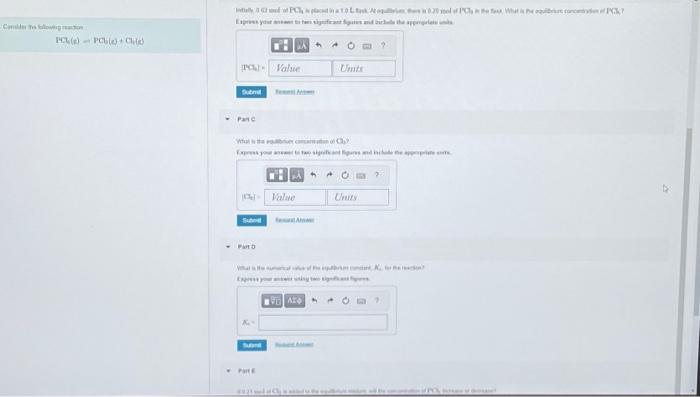 Solved Consider the following reaction: PC (g) PC (g) + | Chegg.com