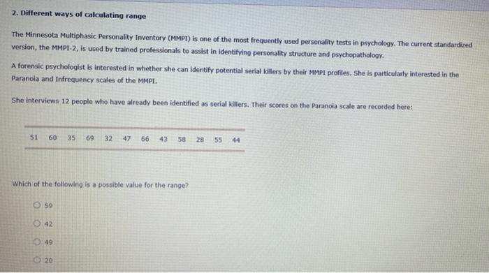 Solved 2. Different ways of calculating range The Minnesota | Chegg.com