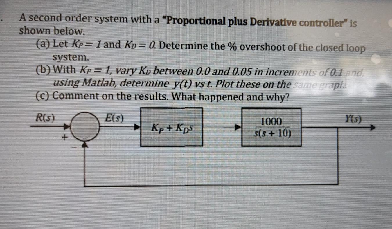 Solved A second order system with a "Proportional plus | Chegg.com