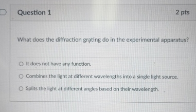 Solved Question 12 ﻿ptsWhat does the diffraction grạting do | Chegg.com