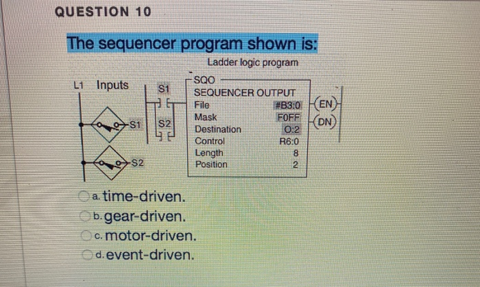 Solved QUESTION 10 The sequencer program shown is: Ladder | Chegg.com