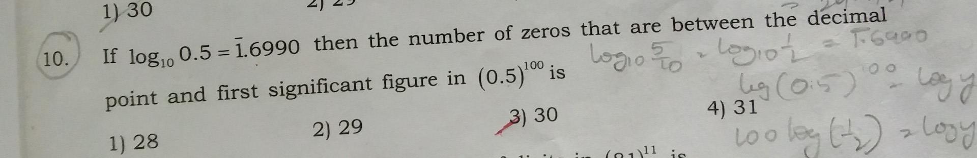 Solved If log100.5=1.6990 then the number of zeros that are | Chegg.com