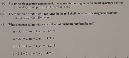 Solved For principle quantum number n=3, ﻿the values for the | Chegg.com