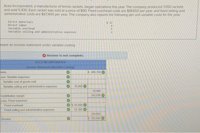 Solved Aces Incorporated, a manufacturer of tennis rackets, | Chegg.com
