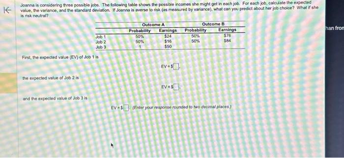 Solved Joanna is considering three poss ble jobs. The | Chegg.com