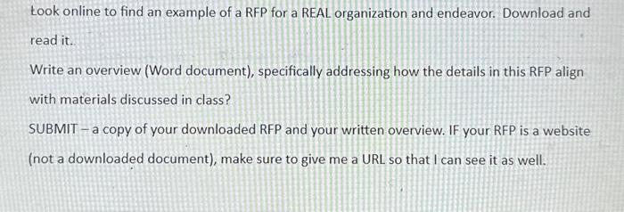 took online to find an example of a RFP for a REAL | Chegg.com