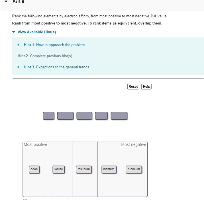 Solved Rank the following elements by electron affinity, | Chegg.com