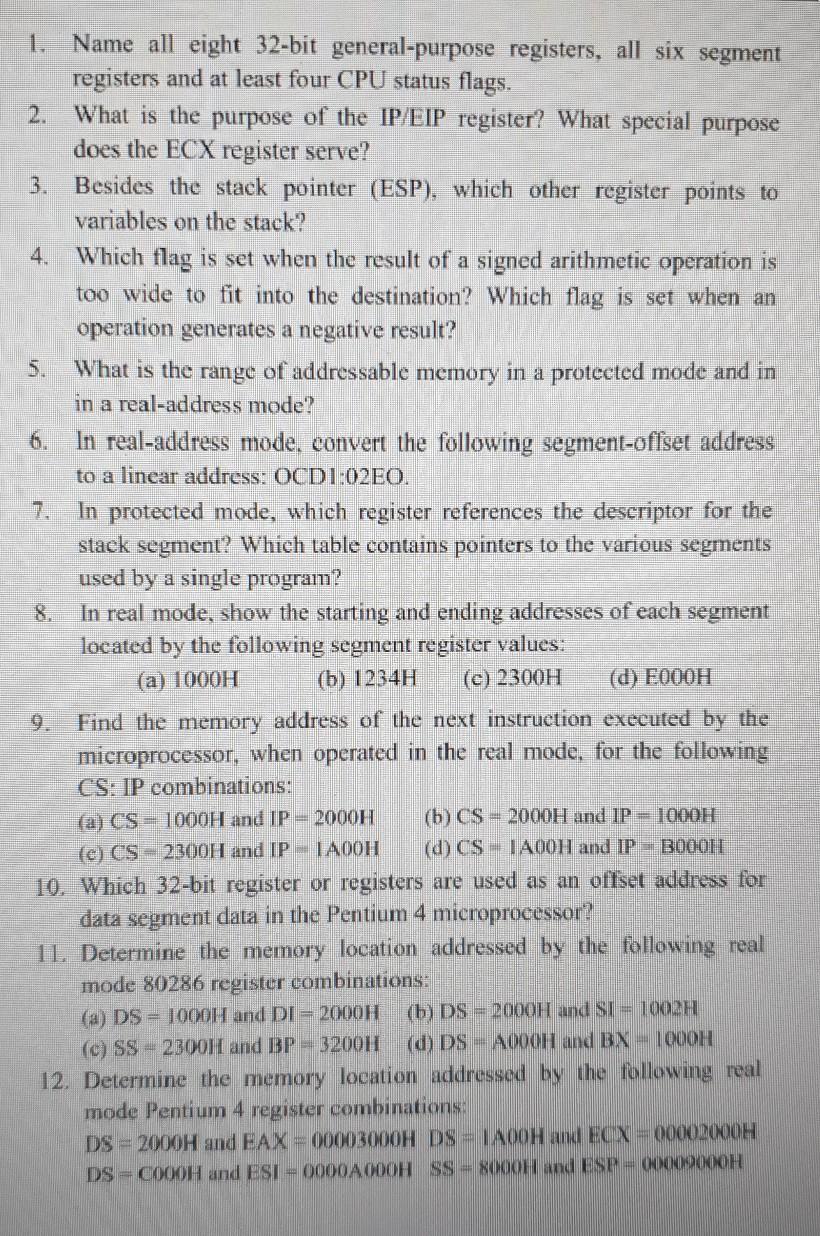 Solved 1. Name all eight 32-bit general-purpose registers, | Chegg.com