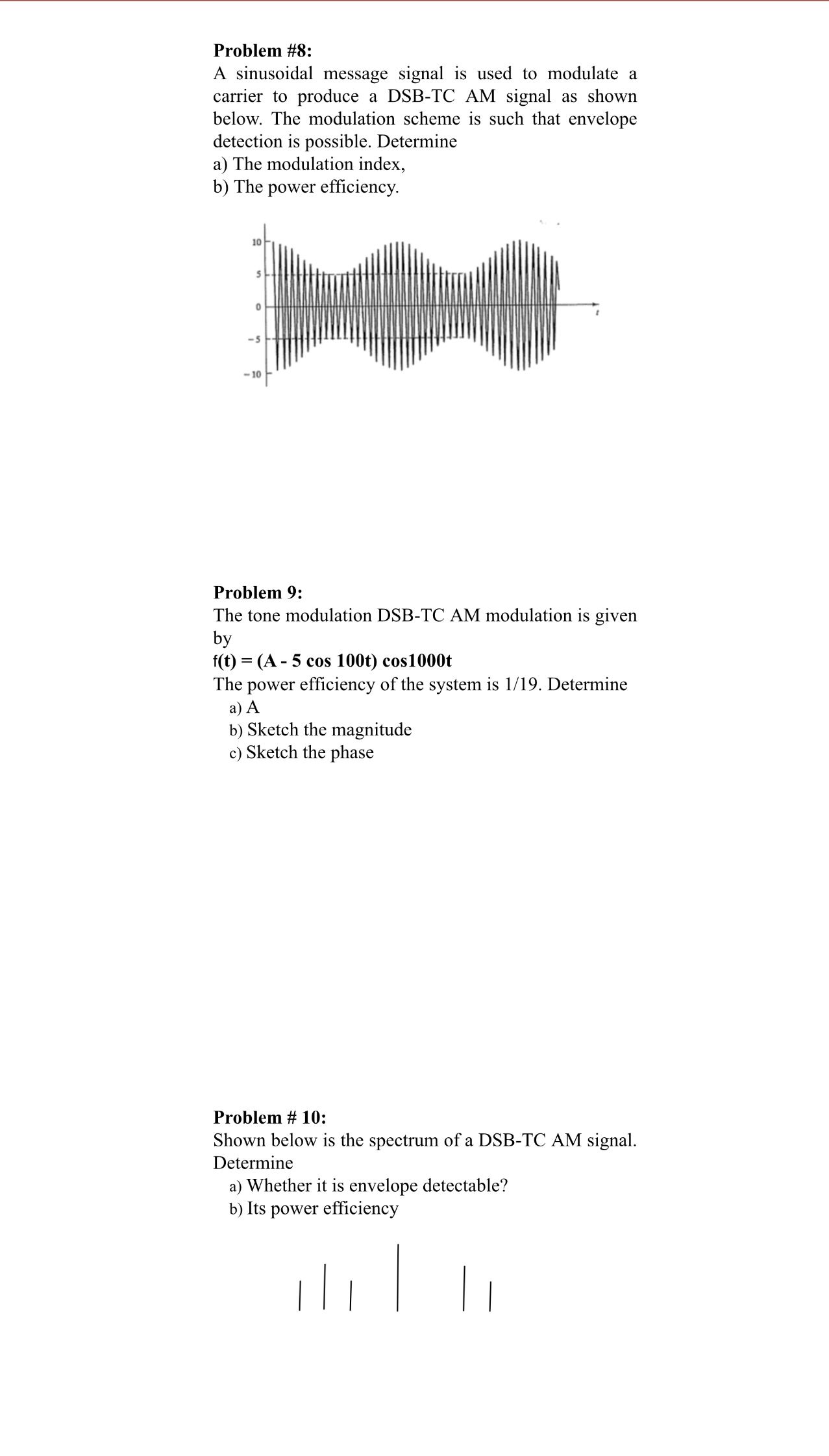 Problem #8:A sinusoidal message signal is used to | Chegg.com
