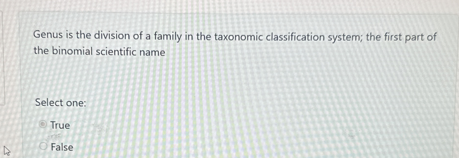 Solved Genus is the division of a family in the taxonomic | Chegg.com