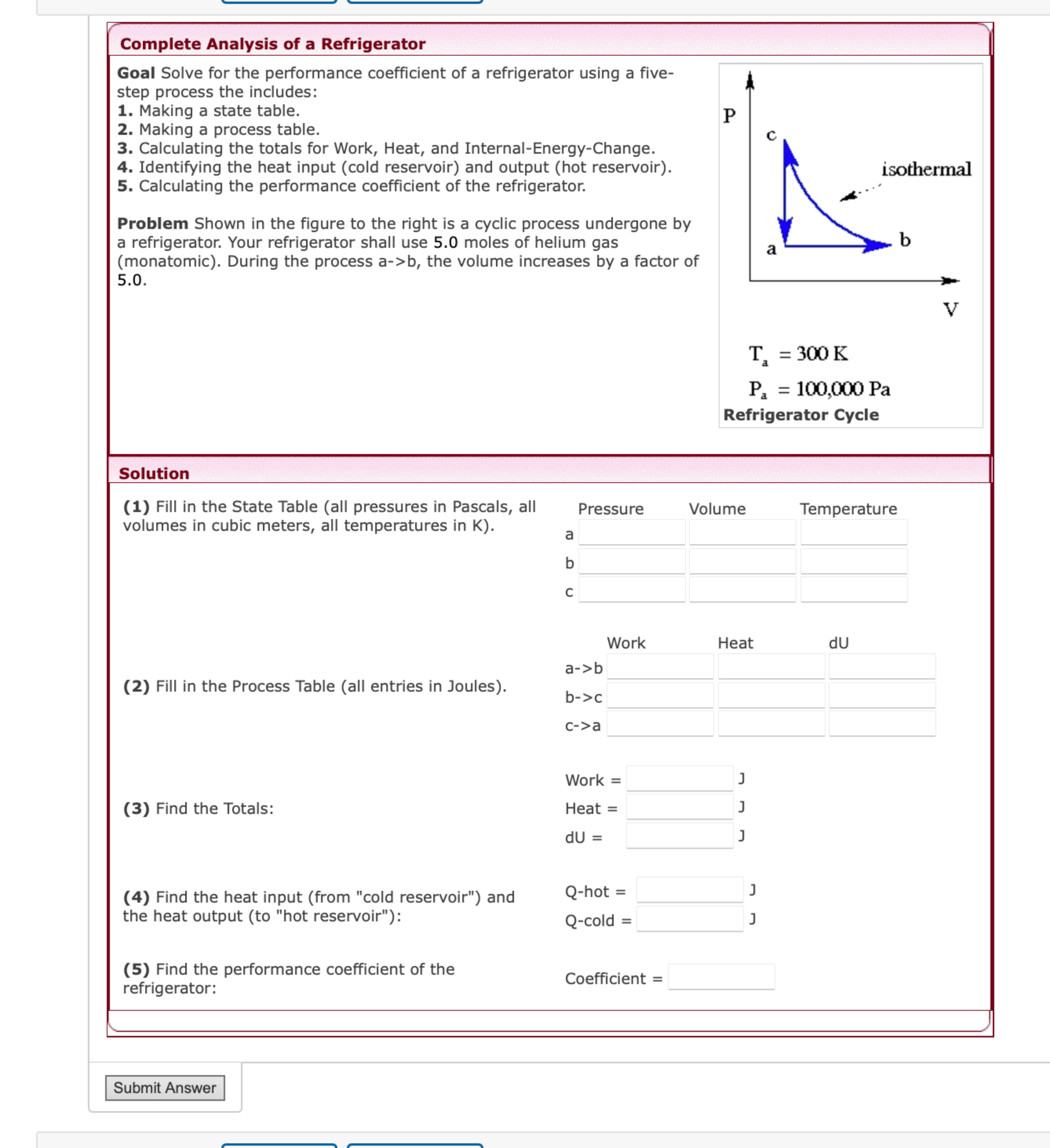 Solved Complete Analysis of a RefrigeratorGoal Solve for the | Chegg.com
