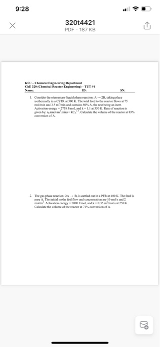 Solved 9:28 Х 320t4421 PDF - 187 KB KSU-Chemical Engineering | Chegg.com