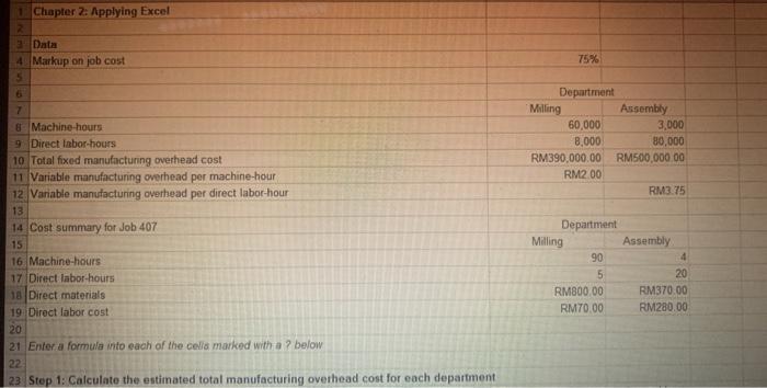 Solved Chapter 2: Applying Excel 2 Data 4 Markup on job cost | Chegg.com