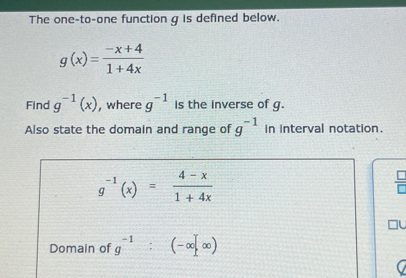 Solved The one-to-one function g ﻿is defined | Chegg.com