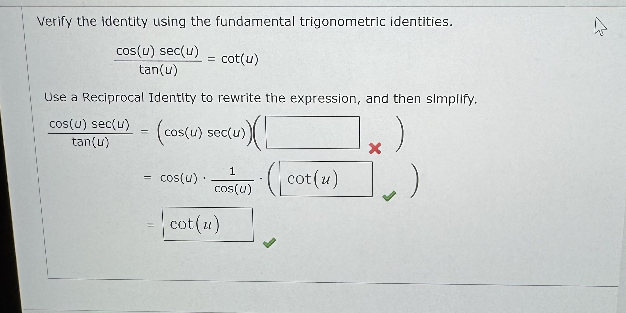 Solved Verify the identity using the fundamental | Chegg.com