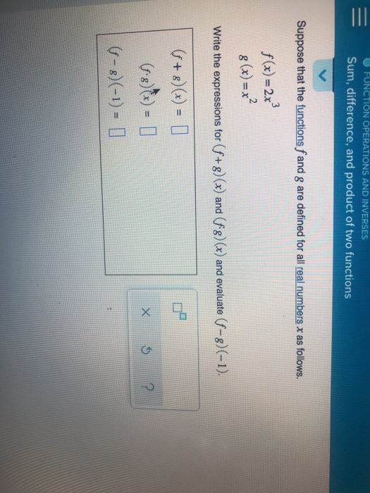 Solved FUNCTION OPERATIONS AND INVERSES Sum, difference, and | Chegg.com
