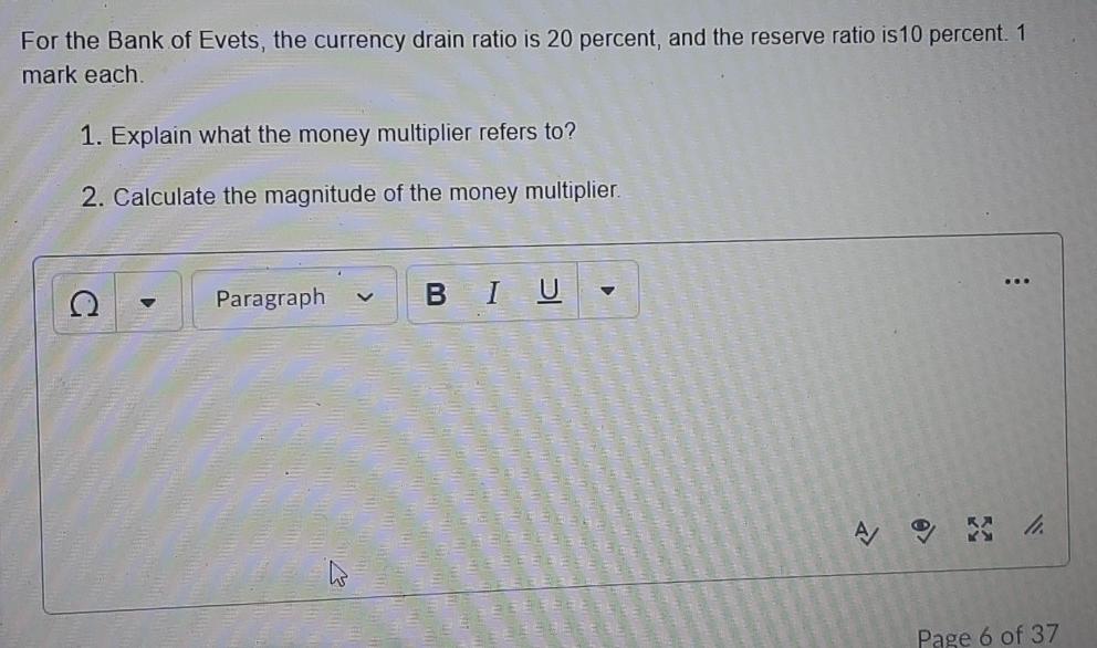 Solved For the Bank of Evets, the currency drain ratio is 20 | Chegg.com