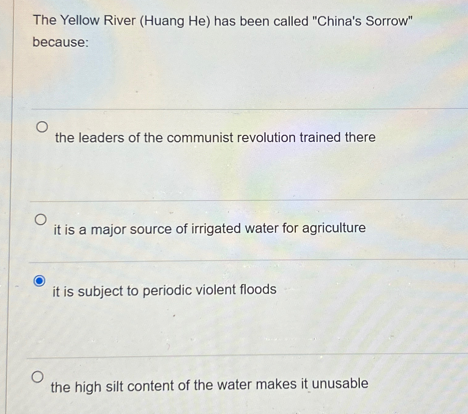 Solved The Yellow River (Huang He) ﻿has been called "China's | Chegg.com