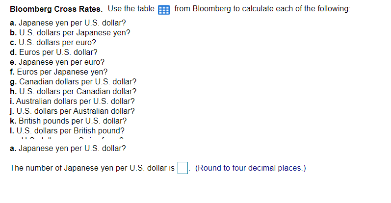 from Bloomberg to calculate each of the following: | Chegg.com
