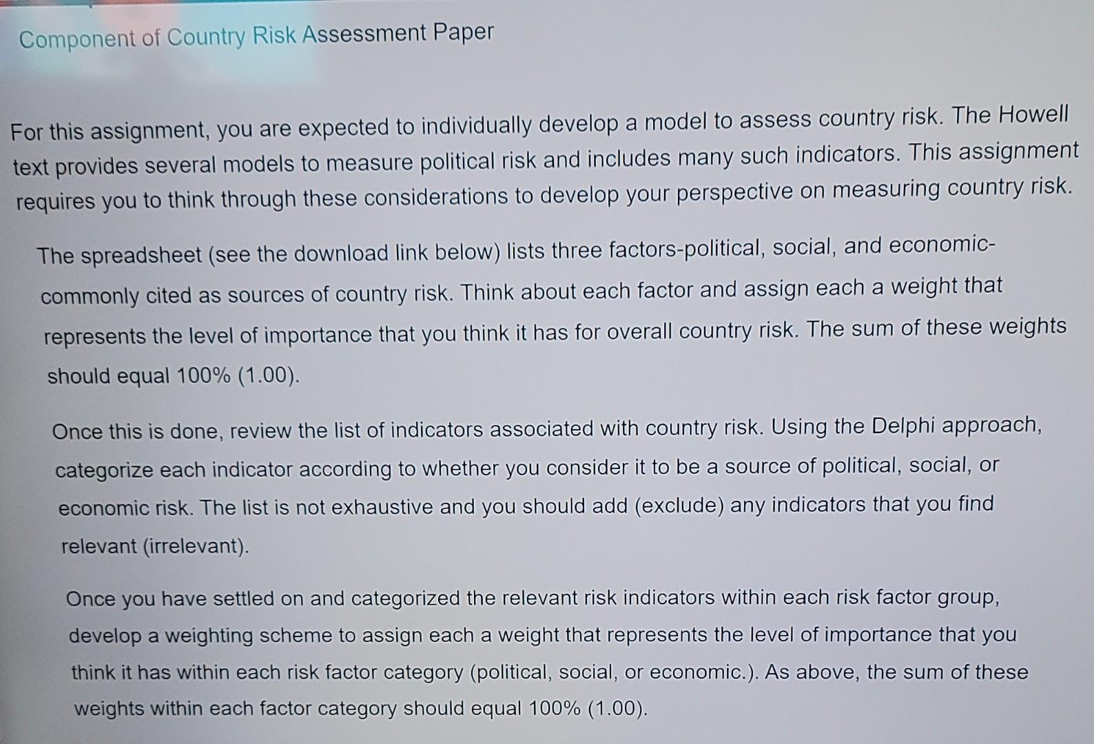 Component of Country Risk Assessment Paper For this | Chegg.com