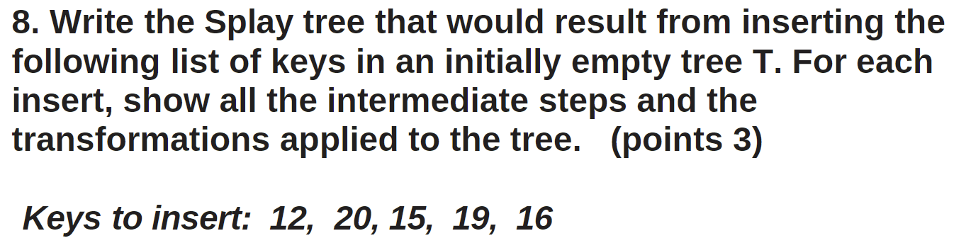 Solved Write the Splay tree that would result from inserting | Chegg.com