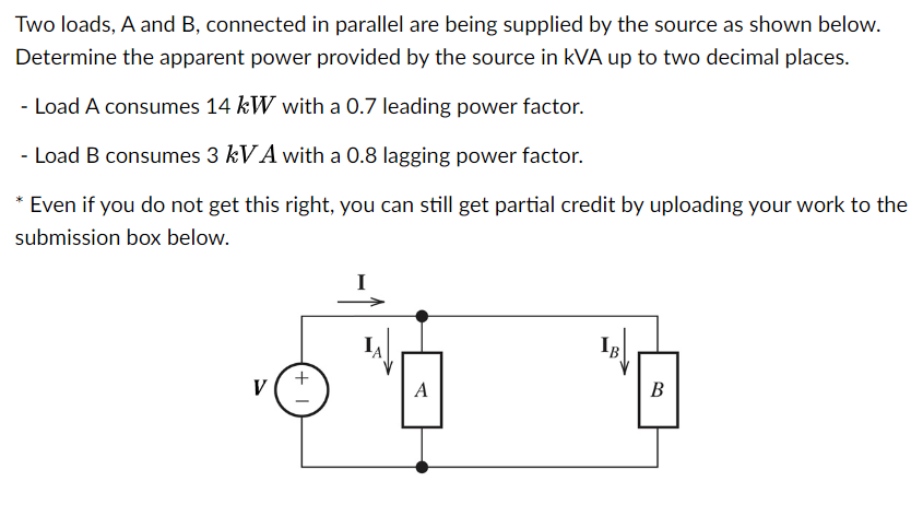 Solved Two loads, A and B, ﻿connected in parallel are being | Chegg.com