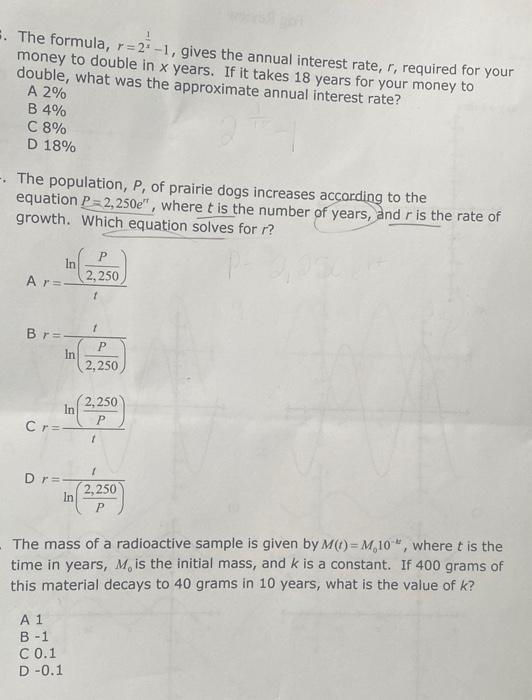 Solved . The formula, r= 2: -1, gives the annual interest | Chegg.com