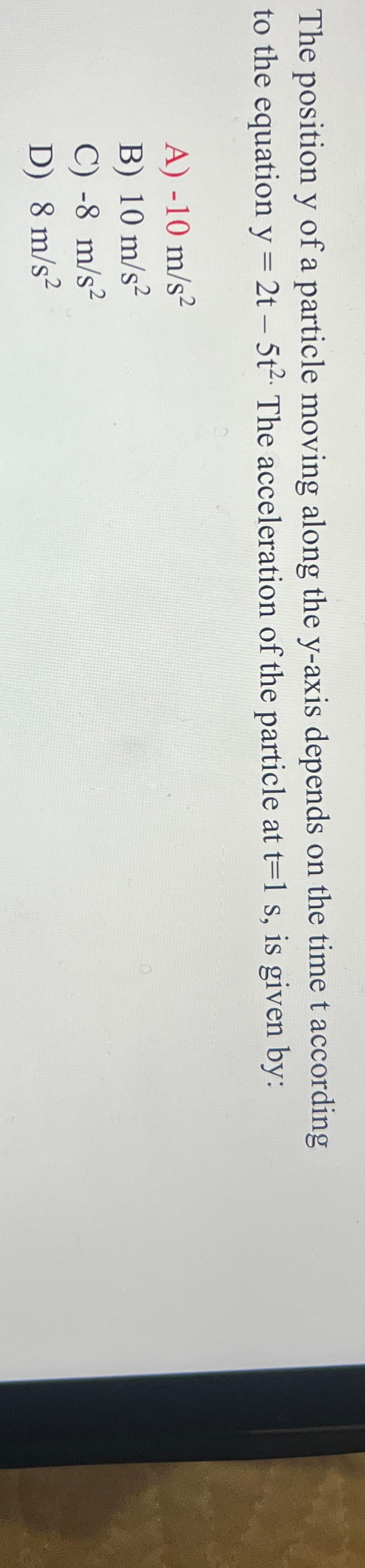 Solved The position y ﻿of a particle moving along the y-axis | Chegg.com