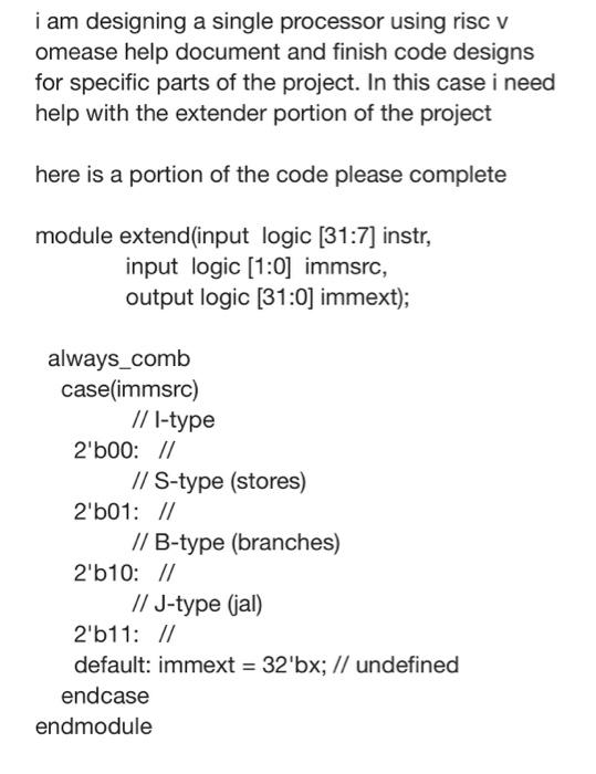 Solved i am designing a single processor using risc v omease | Chegg.com