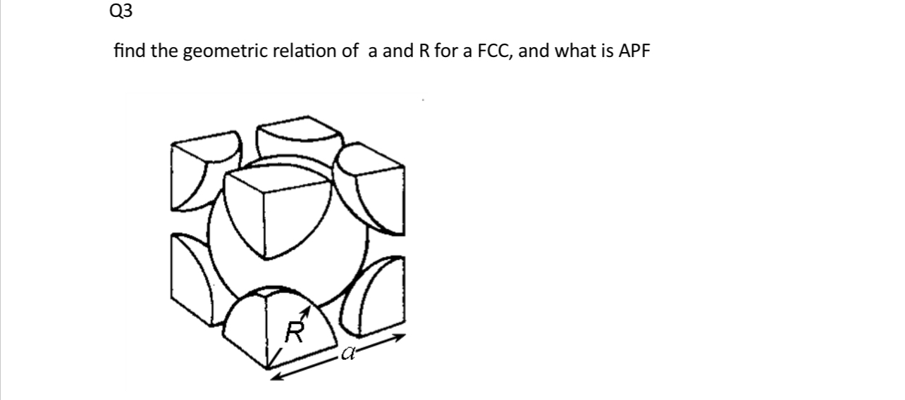 Solved Q3find the geometric relation of a and R ﻿for a FCC, | Chegg.com