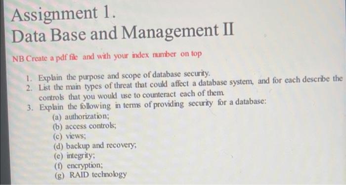 Solved Assignment 1. Data Base and Management II NB Create a | Chegg.com