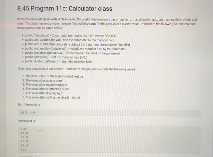 Solved In the file Calculator java, write a class called | Chegg.com