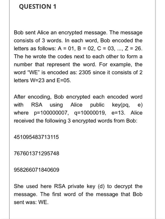 Solved Bob sent Alice an encrypted message. The message | Chegg.com