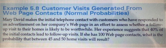 Solved Example 5.8 Customer Visits Generated From Web Page | Chegg.com
